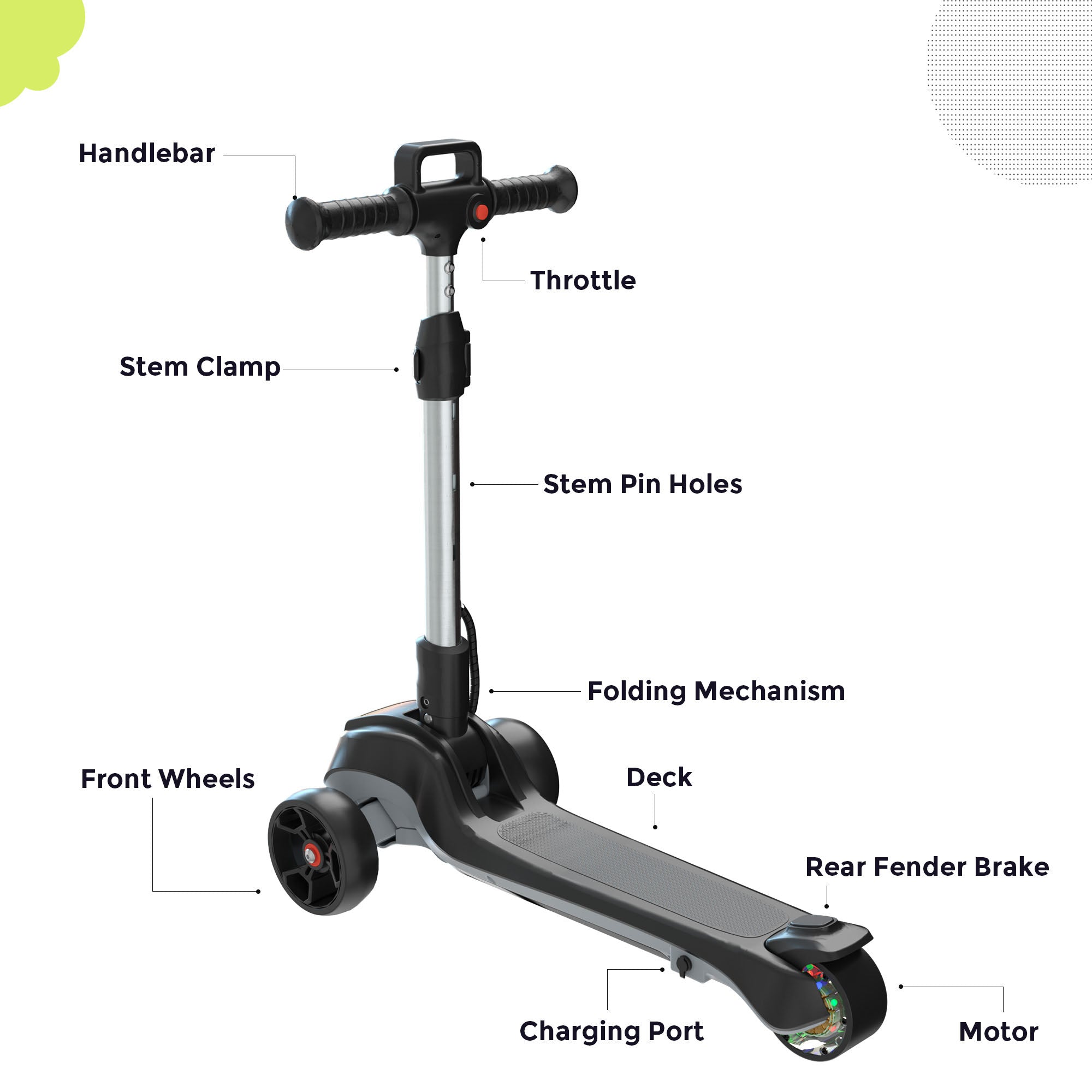 iScooter iK2 3-Wheel Electric Scooter Adjustable Height for Kids Ages